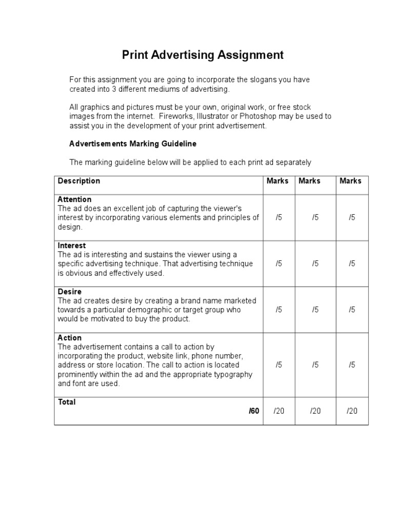 Print Ad Design Assignment Guide | PDF | Business