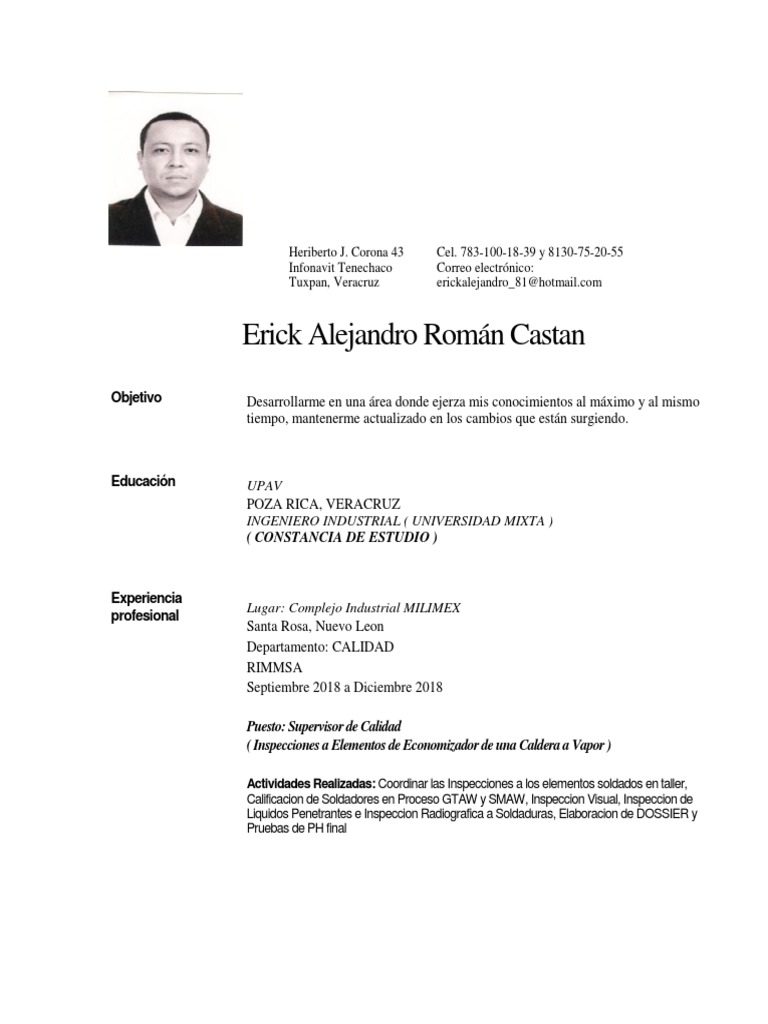 Curriculum Erick 2018 - 111 | PDF | Soldadura | Construcción