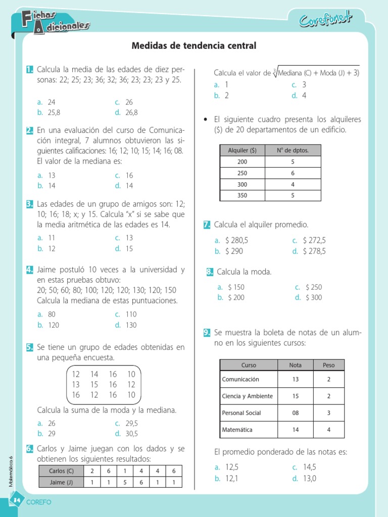 Medidas De Tendencia Central Pdf Enseñanza De Matemática Science