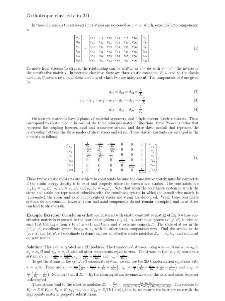 Orthotropic Elasticity Explained | PDF | Young's Modulus | Elasticity ...