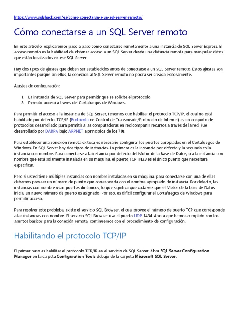 Funciono SQL Server Como Conectarse en Forma Remota PDF | PDF | Cortafuegos (informática ...