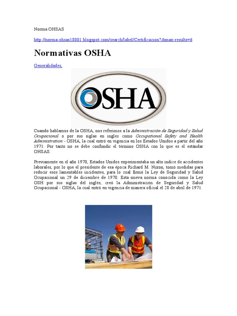 Normativa OSHA y su Impacto Laboral | PDF | Administración de Seguridad ...