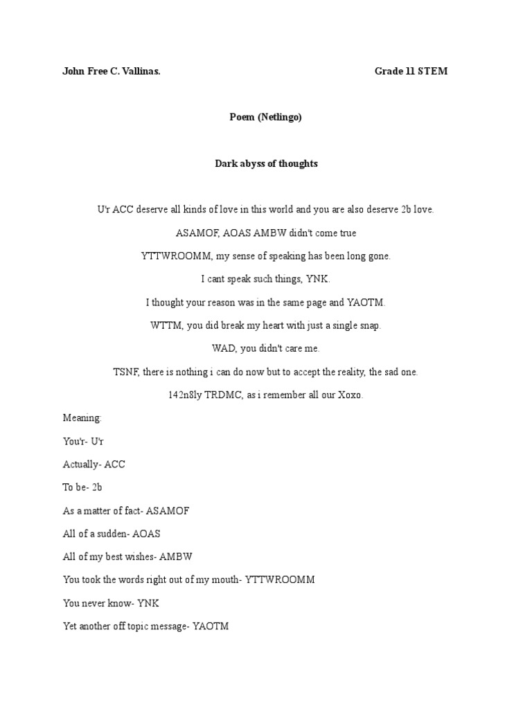 Poem Netlingo | PDF | Art | Poetry