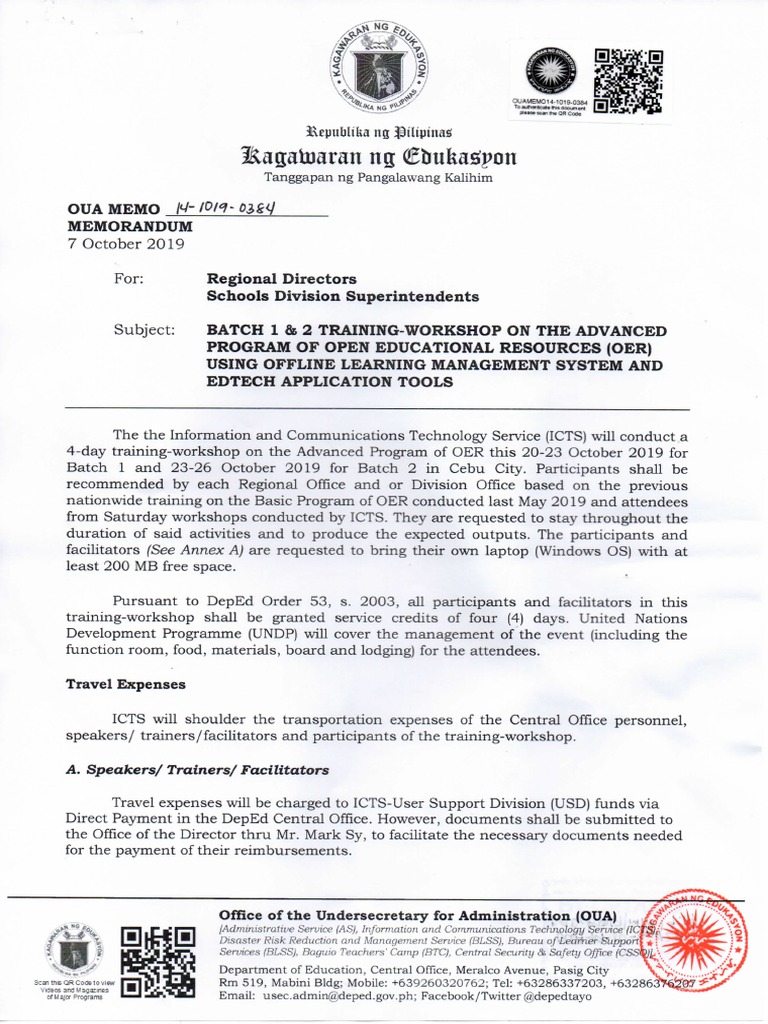 MEMO - Batch 1 2 Training Workshop On The Advanced Program of Open ...