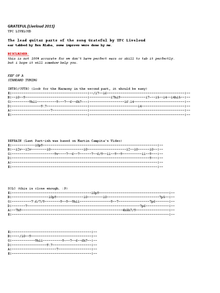 GRATEFUL Tab | PDF | Songs | Musical Forms