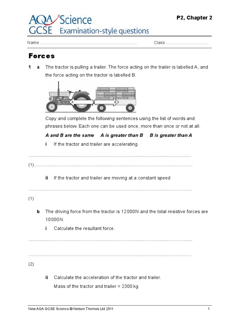 Chapter 2 Forces Exam Questions | PDF | Force | Mechanics