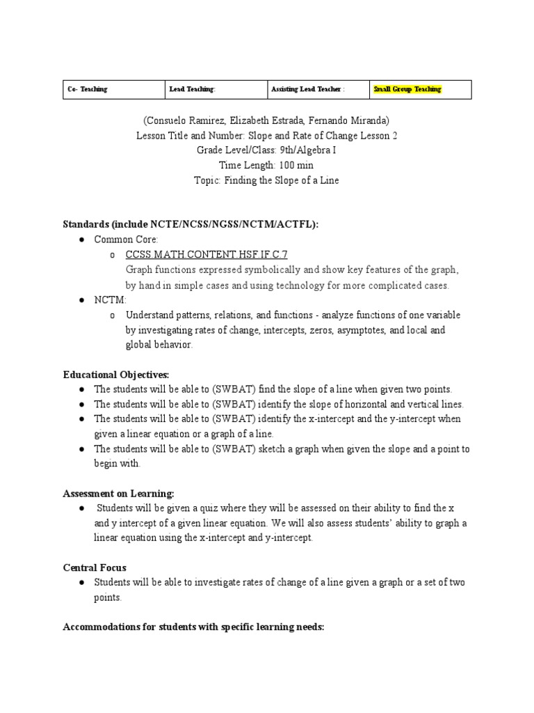 Finding The Slope of A Line | PDF | National Council Of Teachers Of ...