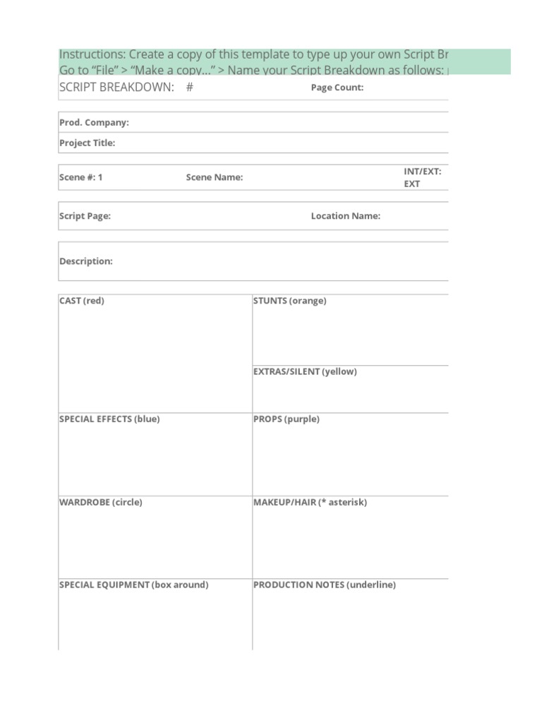 Script Breakdown Template | PDF