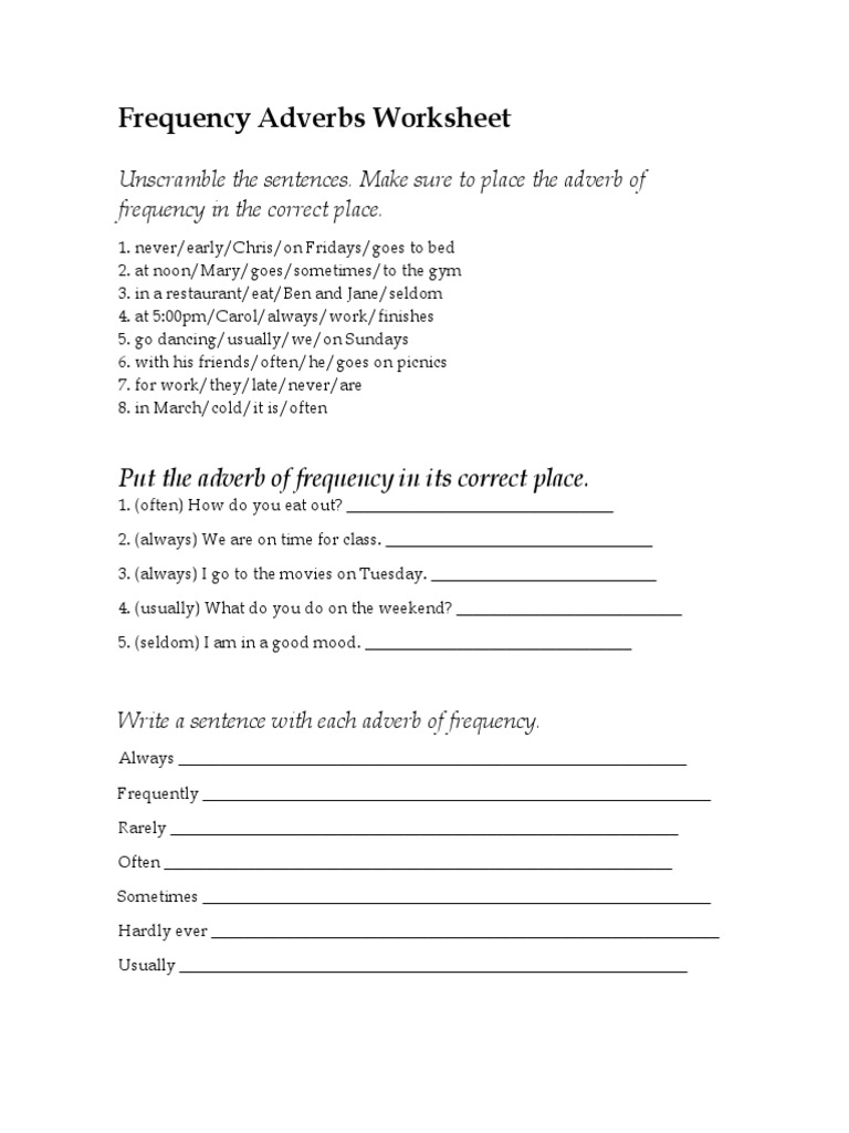Adverbs of Frequency Worksheet | PDF
