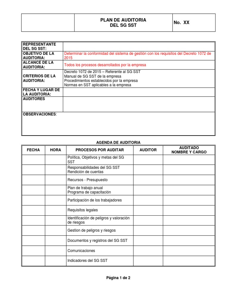 Modelo Plan de Auditoria Interna | PDF | Auditoría | Contralor