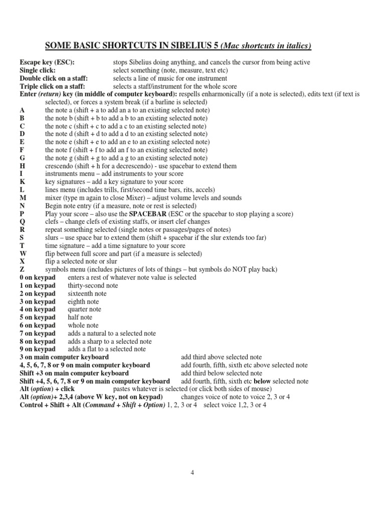 Sibelius Shortcuts | PDF | Computer Keyboard | Musicology