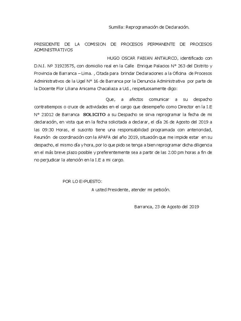 Reprogramacion de Declaracion | PDF