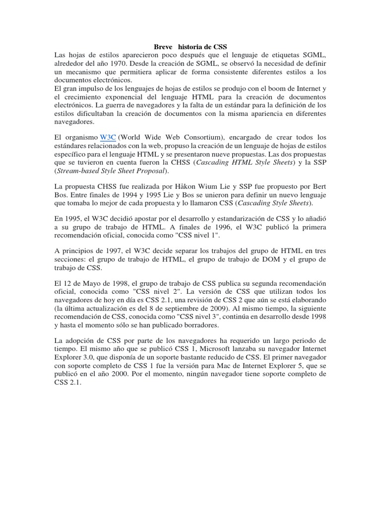 Breve Historia de CSS | PDF | Hojas de estilo en cascada | HTML