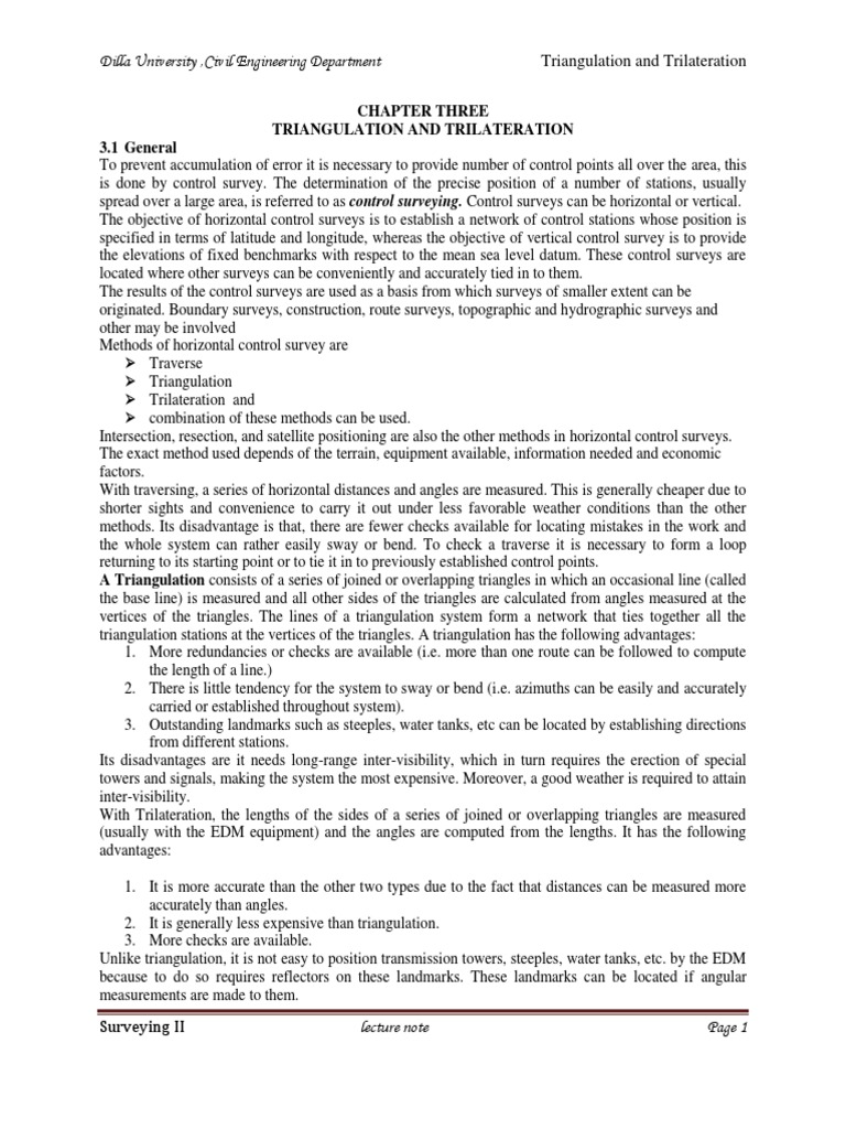 Lecture Note Triangulation and Trilateration PDF | PDF | Surveying | Sine