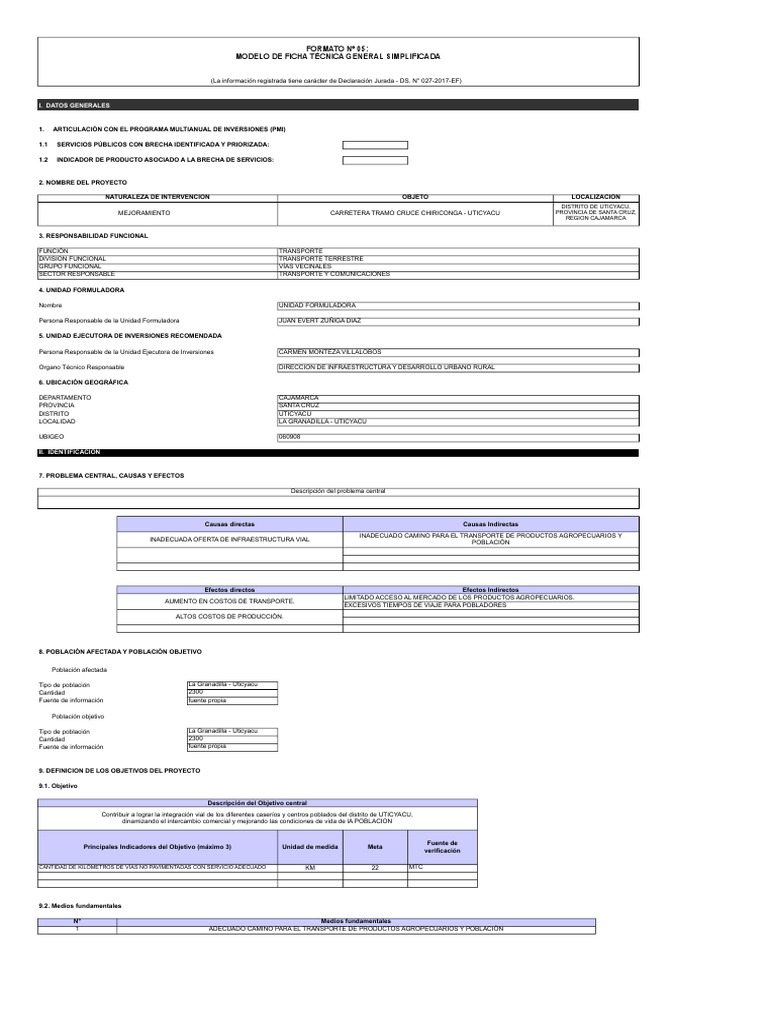 Formato N 5 Ficha Tecnica Simplificada | PDF | La carretera | Transporte