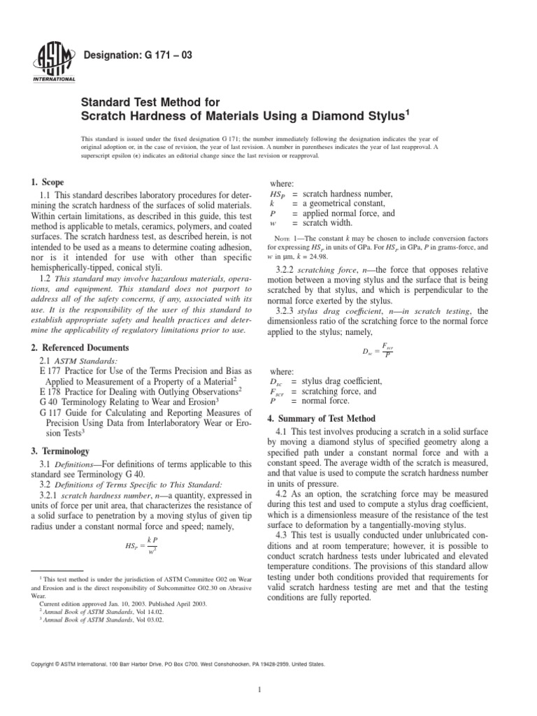 Astm G171 PDF | PDF | Hardness | Wear
