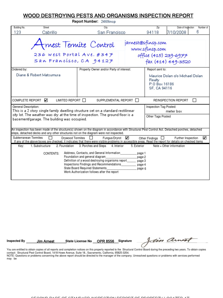 Wood Pest Report Sample | PDF | Building Engineering | Nature