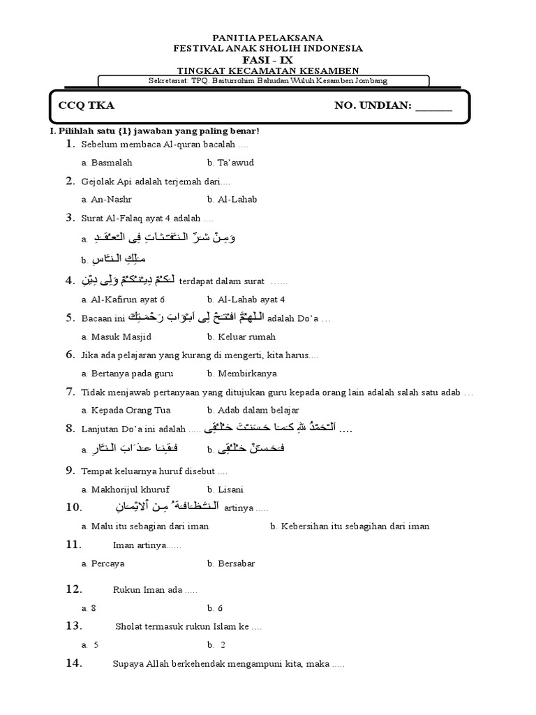 Soal CCQ TKA | PDF