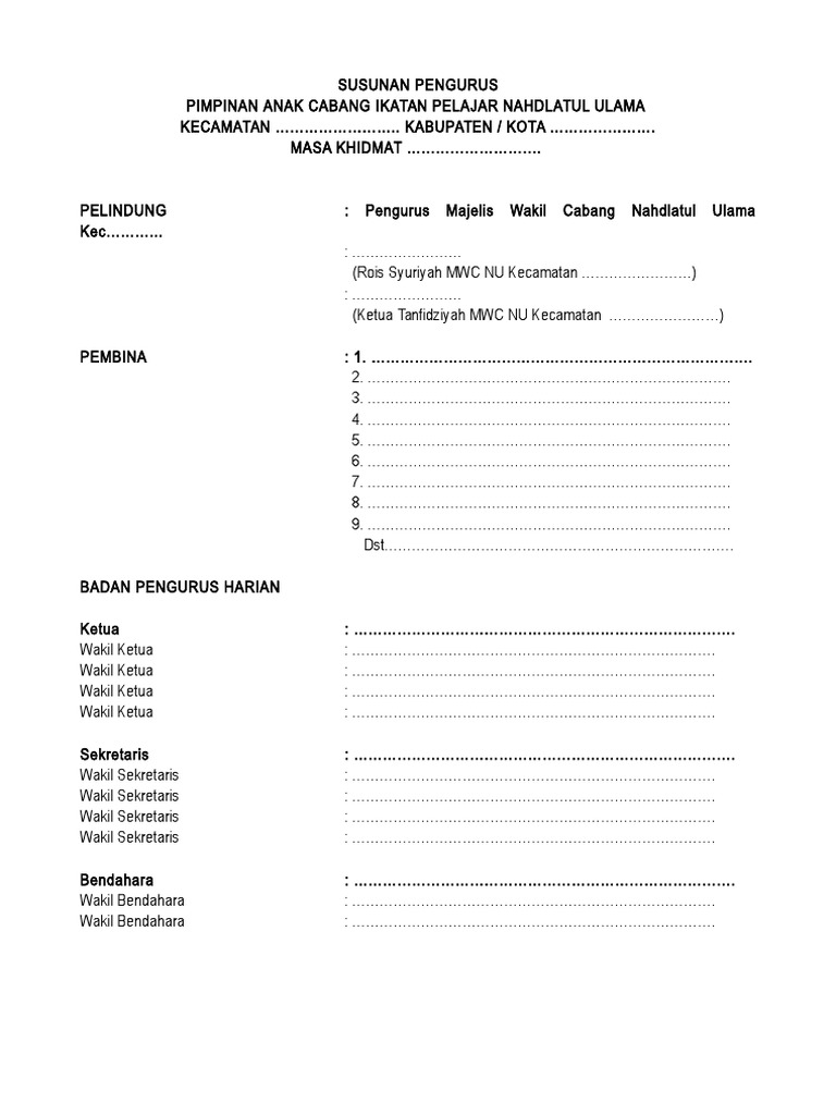 C - Form Susunan Pengurus PAC IPNU | PDF