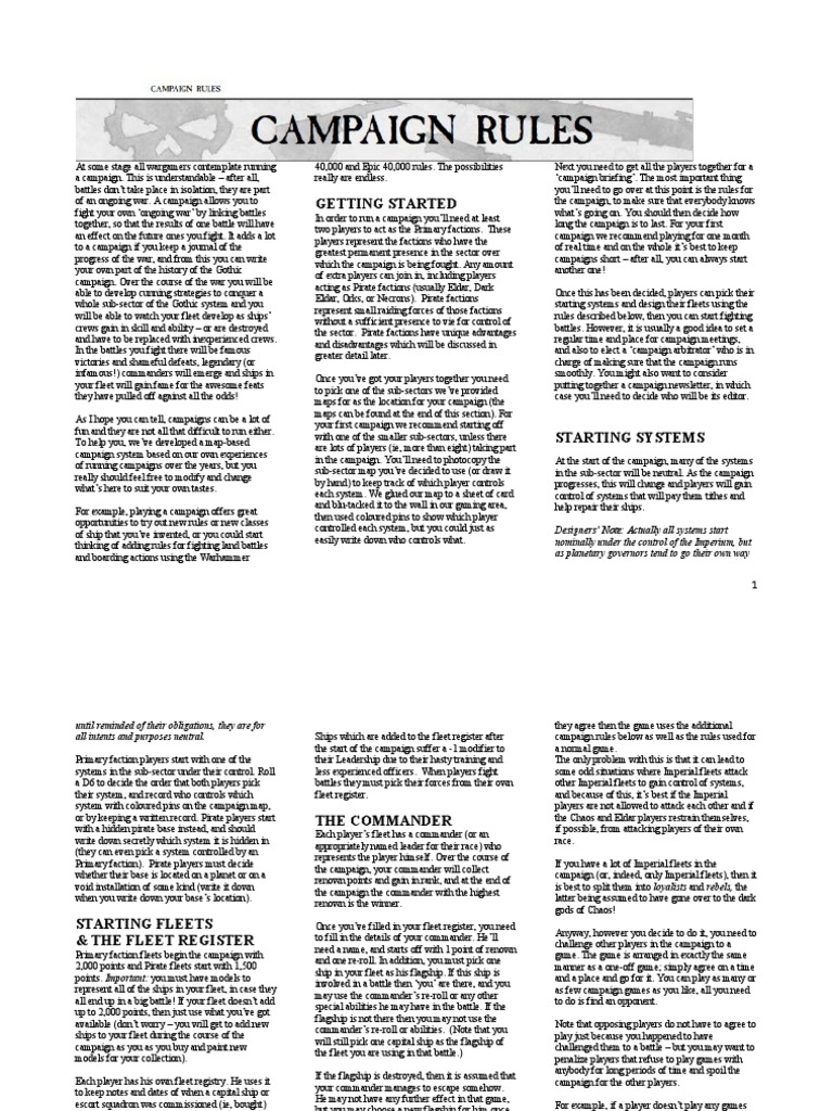 BFG - Revised Campaign Rules Ver 1.4.1 | PDF | Military | Leisure