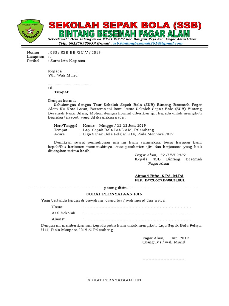 Izin Liga Sepak Bola U14 Piala Menpora | PDF
