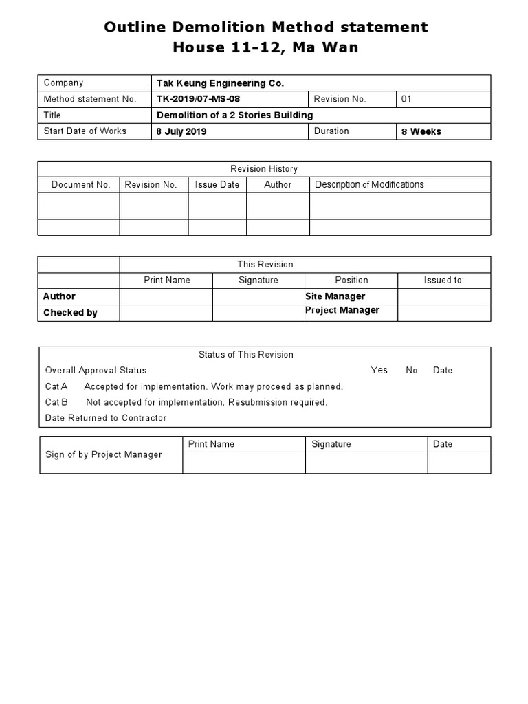 Demolition Methods Statement PDF | PDF | Personal Protective Equipment ...