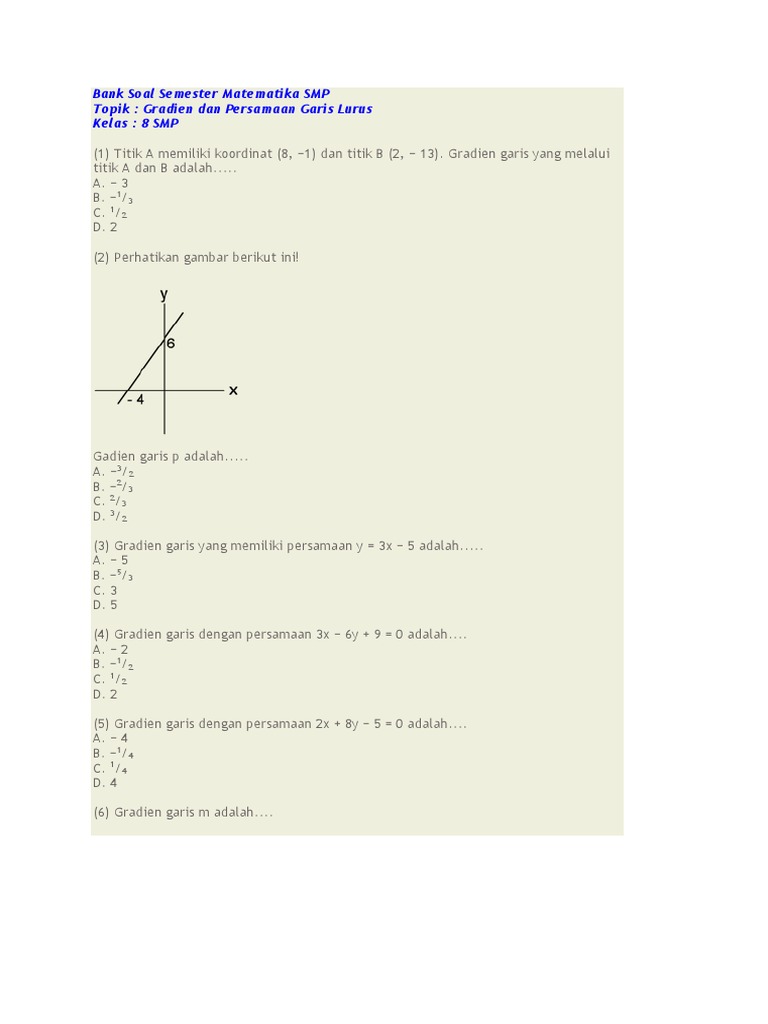 Soal Gradien dan Persamaan Garis Kelas 8 | PDF
