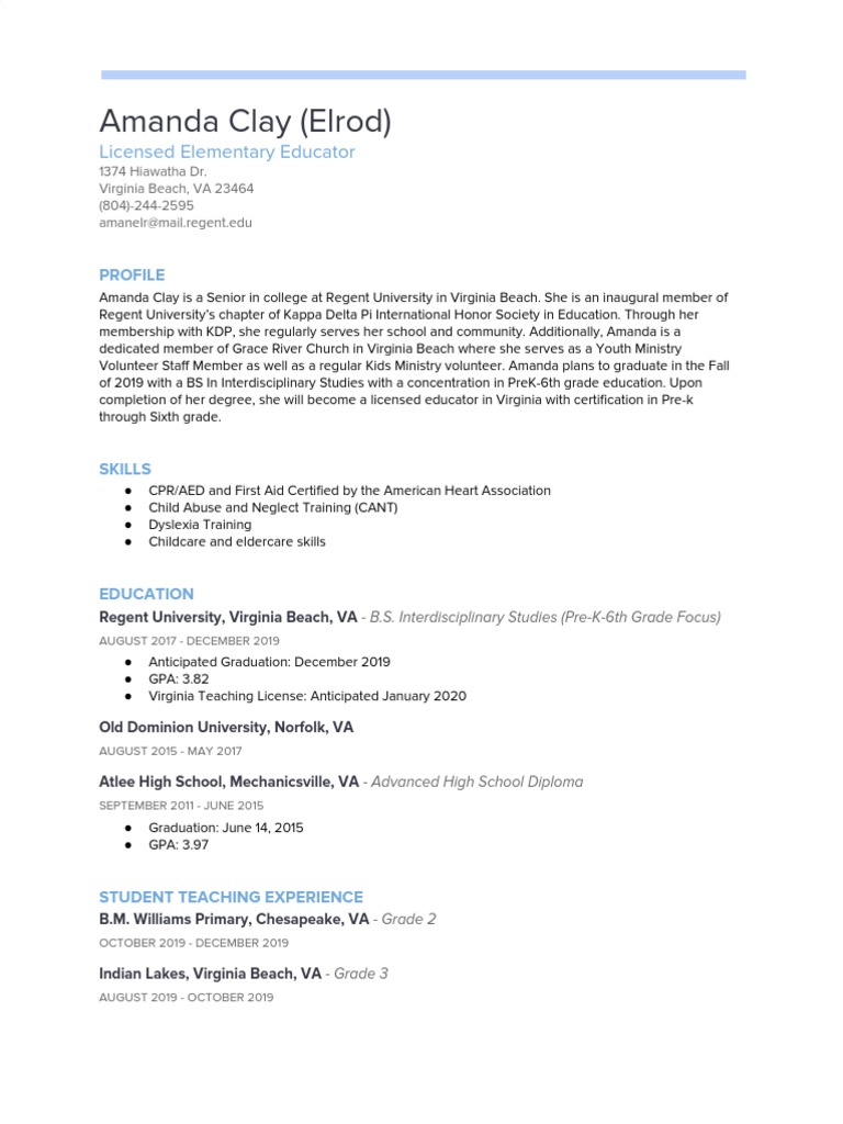 Clay Amanda Resume | PDF | Educational Stages | Learning