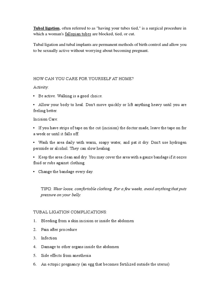 Post-Tubal Ligation Care Guide | PDF