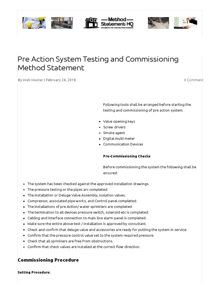 Pre Action System Testing and Commissioning Method Statement - Method ...