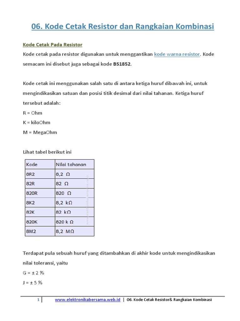 Kode Cetak Resistor Dan Rangkaian Kombinasi | PDF