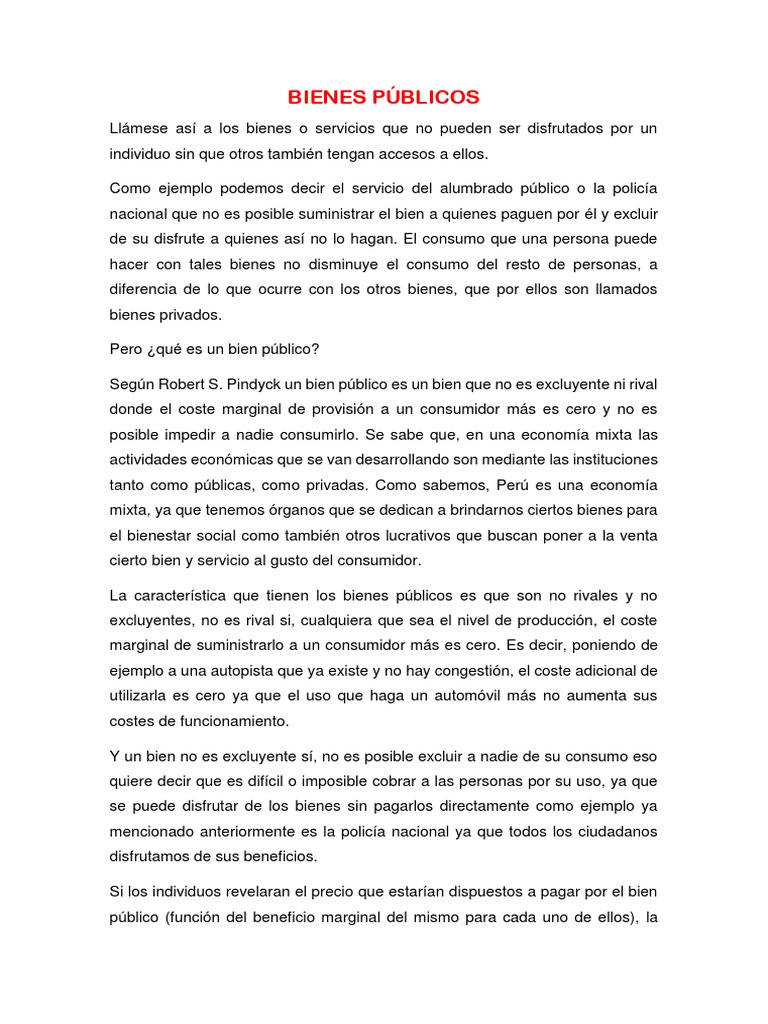 Características y ejemplos de los bienes públicos | PDF | Bien público ...