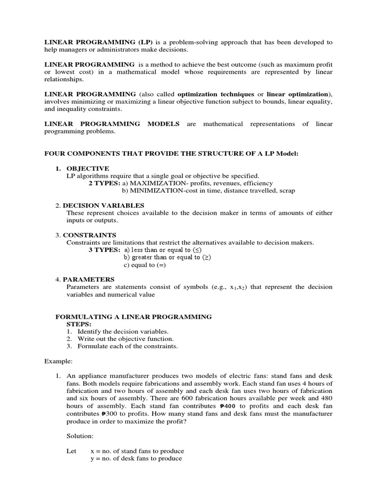 Linear Programming Handout | PDF | Mathematical Optimization | Linear Programming