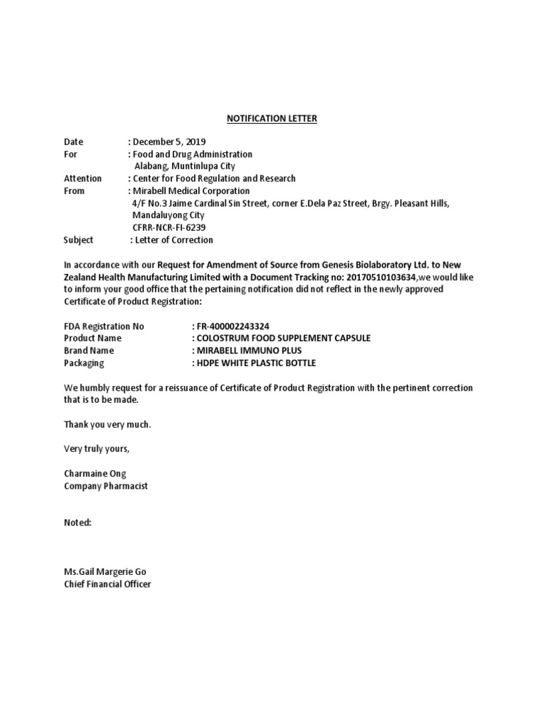 Notification Letter