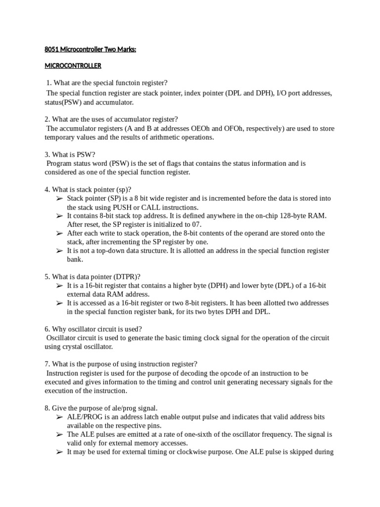 Two Marks-8051.docx - 1570617188187 | PDF | Random Access Memory | Pointer (Computer Programming)