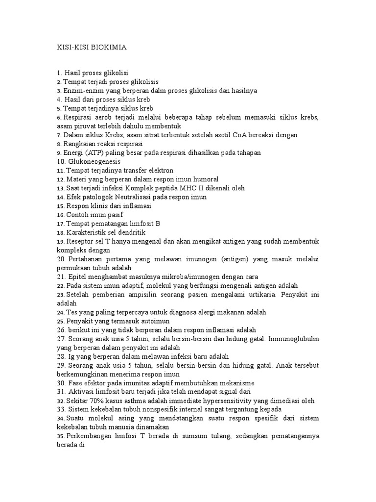 Kisi Kisi Uas Biokimia | PDF