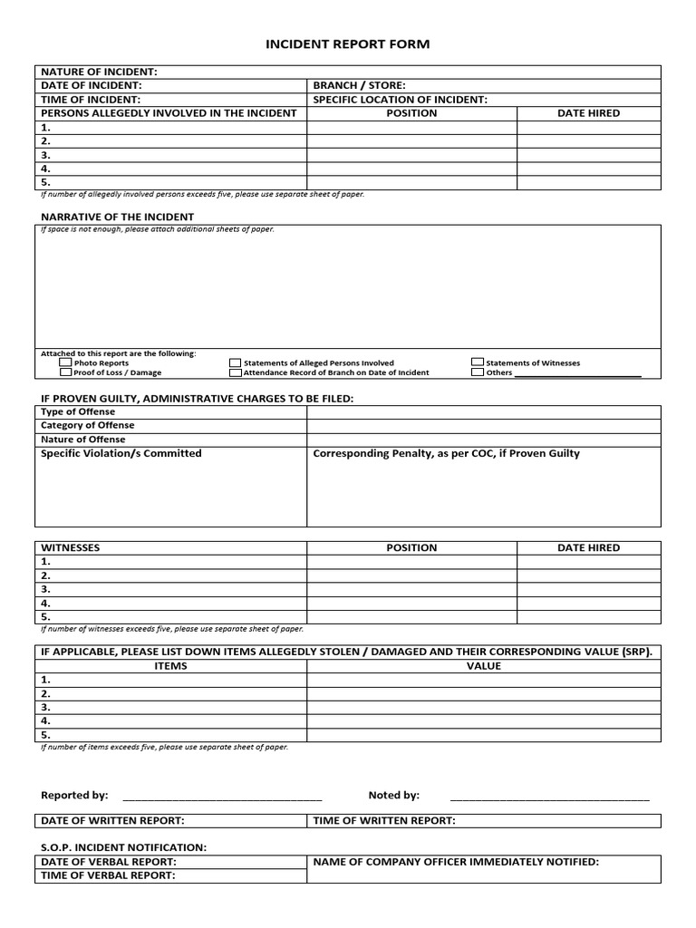 Incident Report Form - Irf Template | PDF
