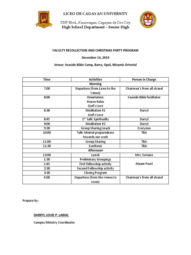 Faculty Recollection and Team Building Program | PDF