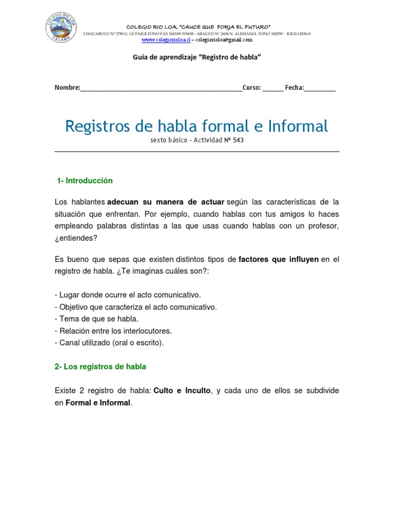 Registros de Habla Formal e Informal PDF | PDF | Léxico | Idiomas