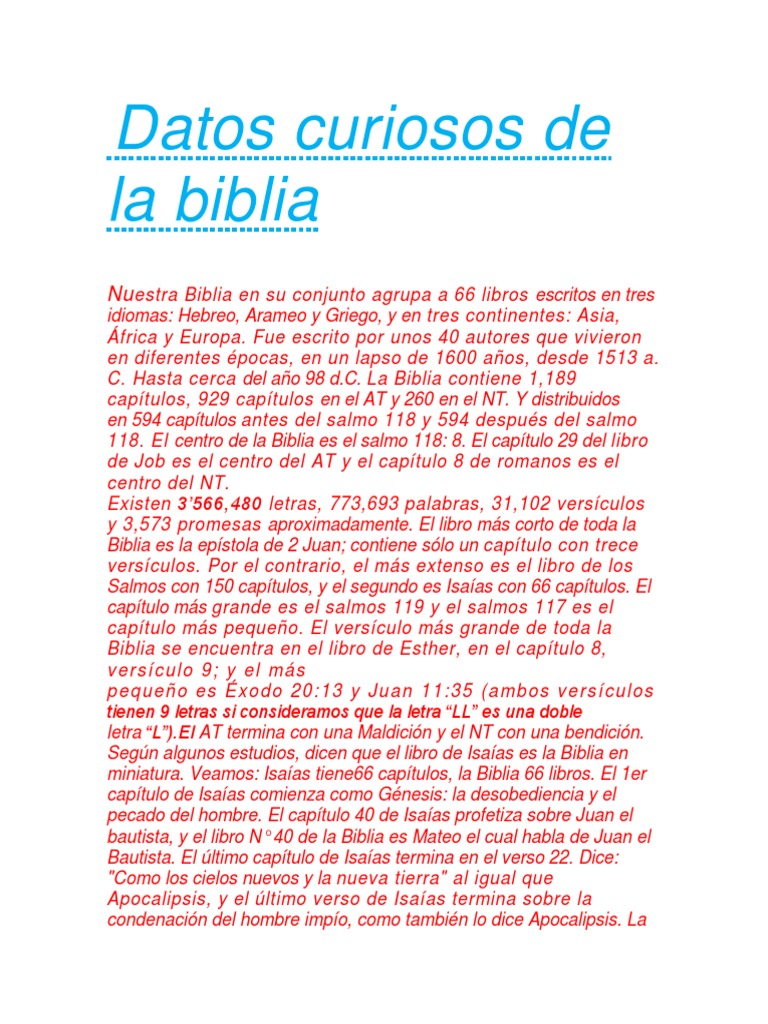 Datos Curiosos de La Biblia | PDF | Libro de Isaías | Salmos
