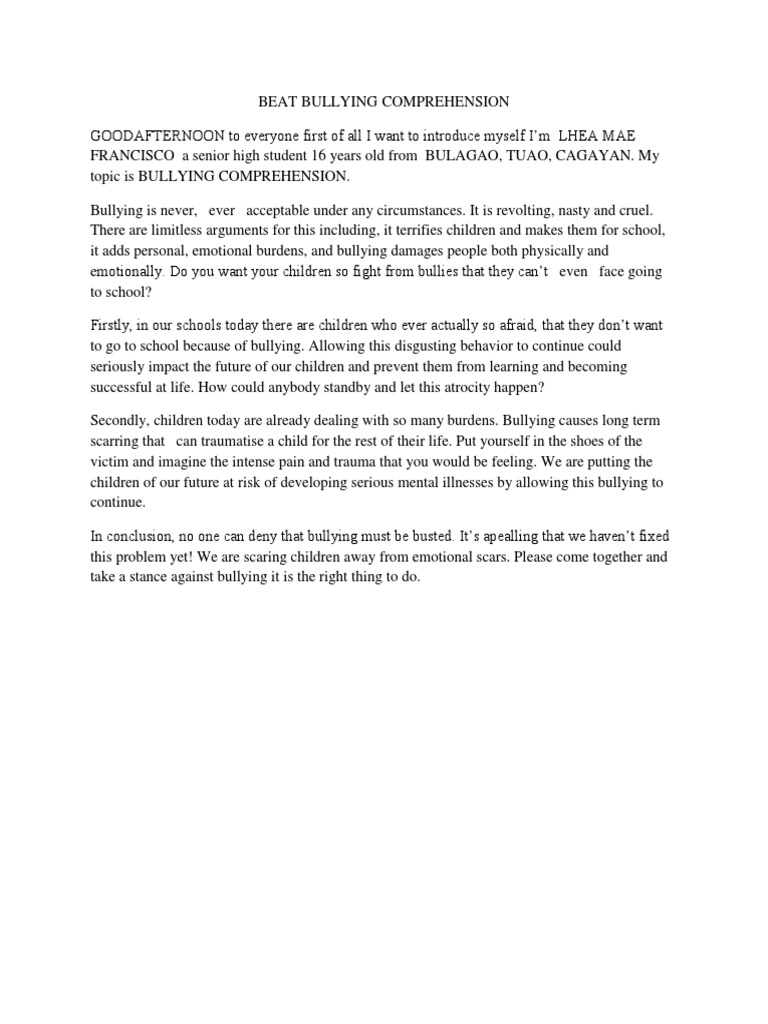 Beat Bullying Comprehension | PDF