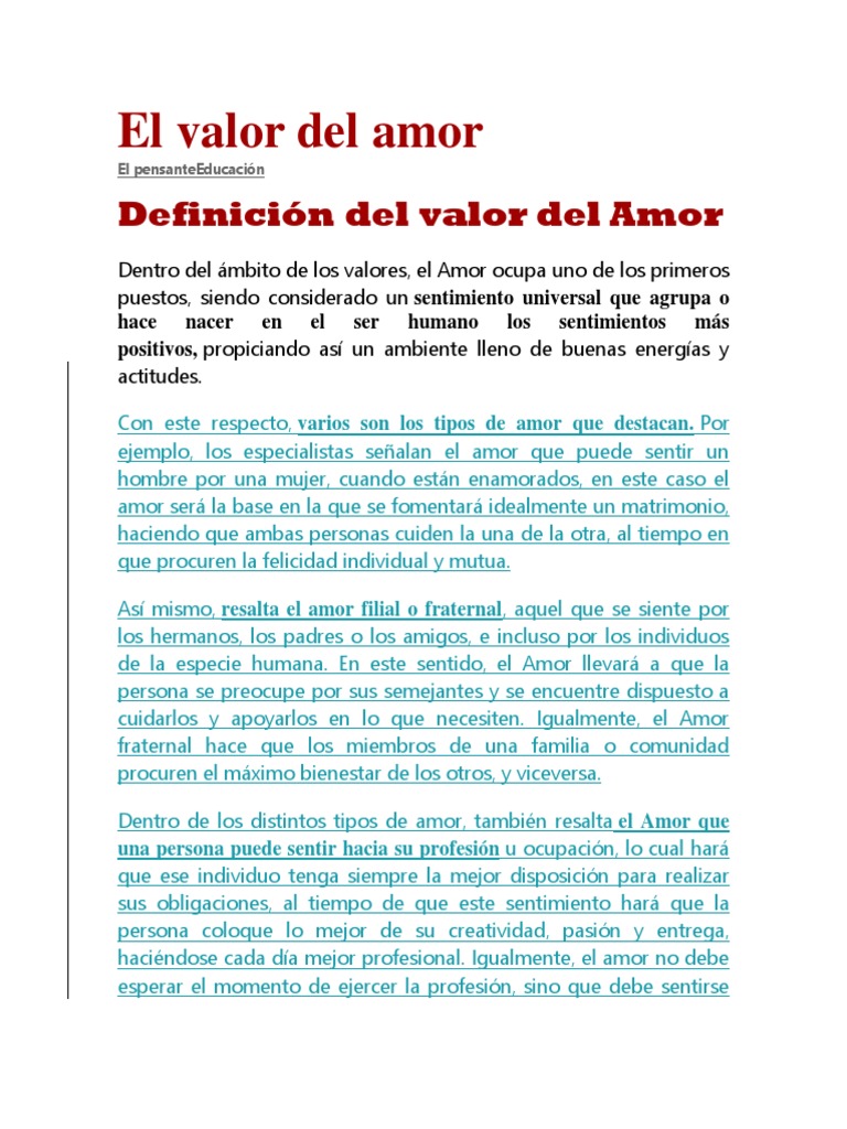 El Valor Del Amor | PDF | Tolerancia | Amor