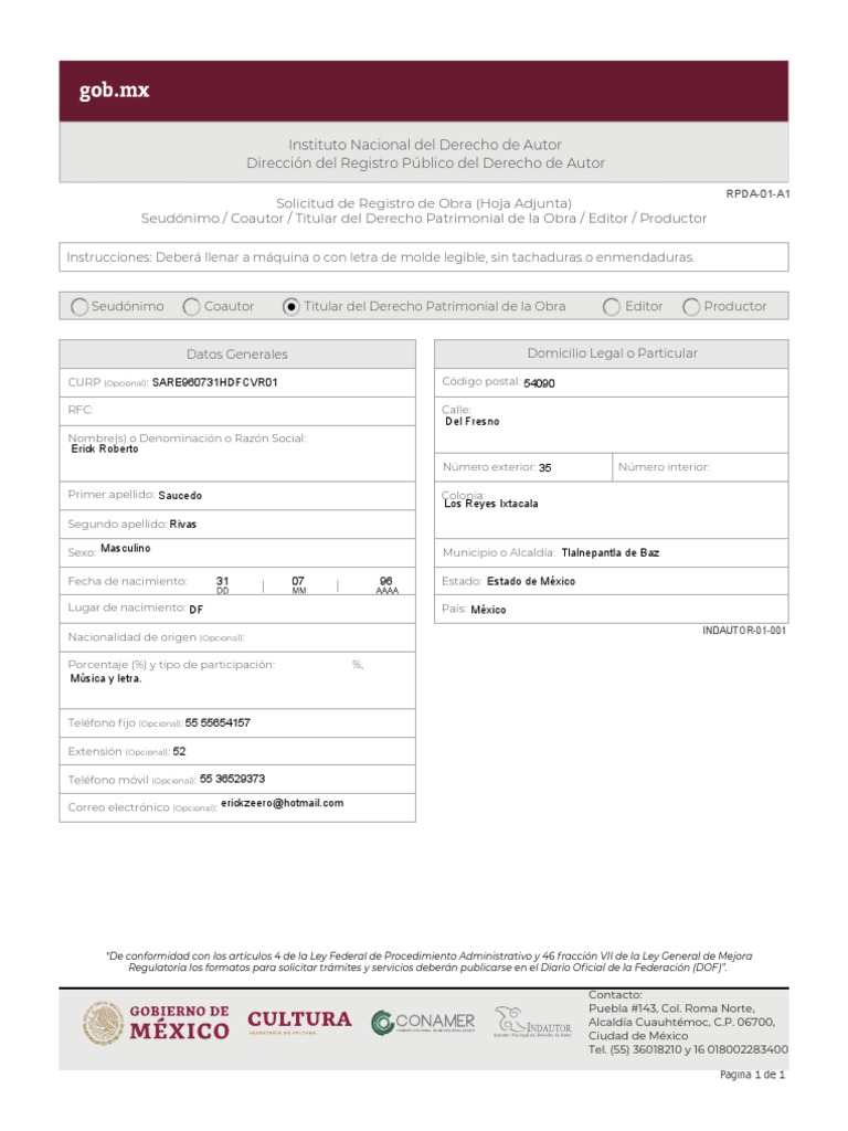 Formato Indautor | PDF | Derechos de autor | Ciudad de México