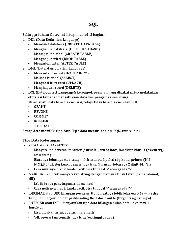 Materi Mysql DDL DML | PDF
