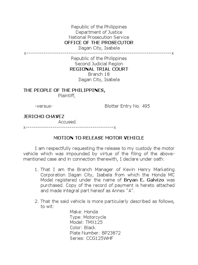 Motion To Release Sir Randy KHMC Ilagan | PDF | Government | Justice