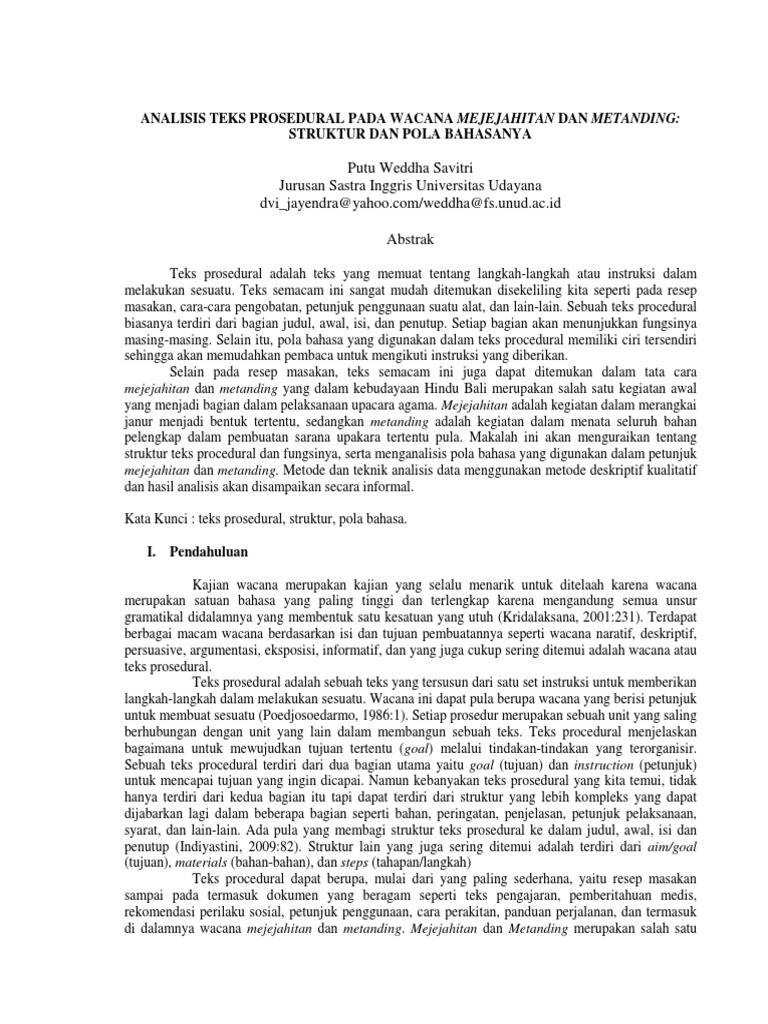 Analisis Teks Prosedural Pada Wacana Majejahitan Dan Metanding ...