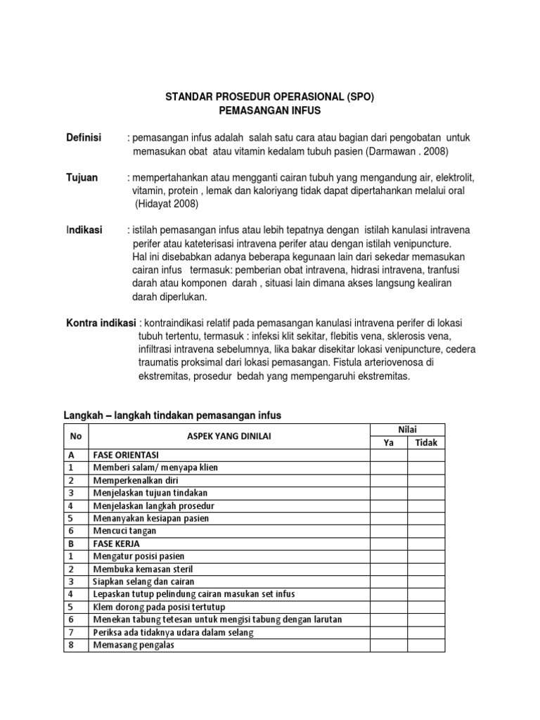 Prosedur Pemasangan Infus Terstandar | PDF