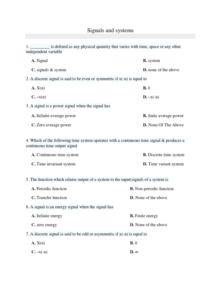 Signals and System MCQ | PDF | Discrete Time And Continuous Time ...