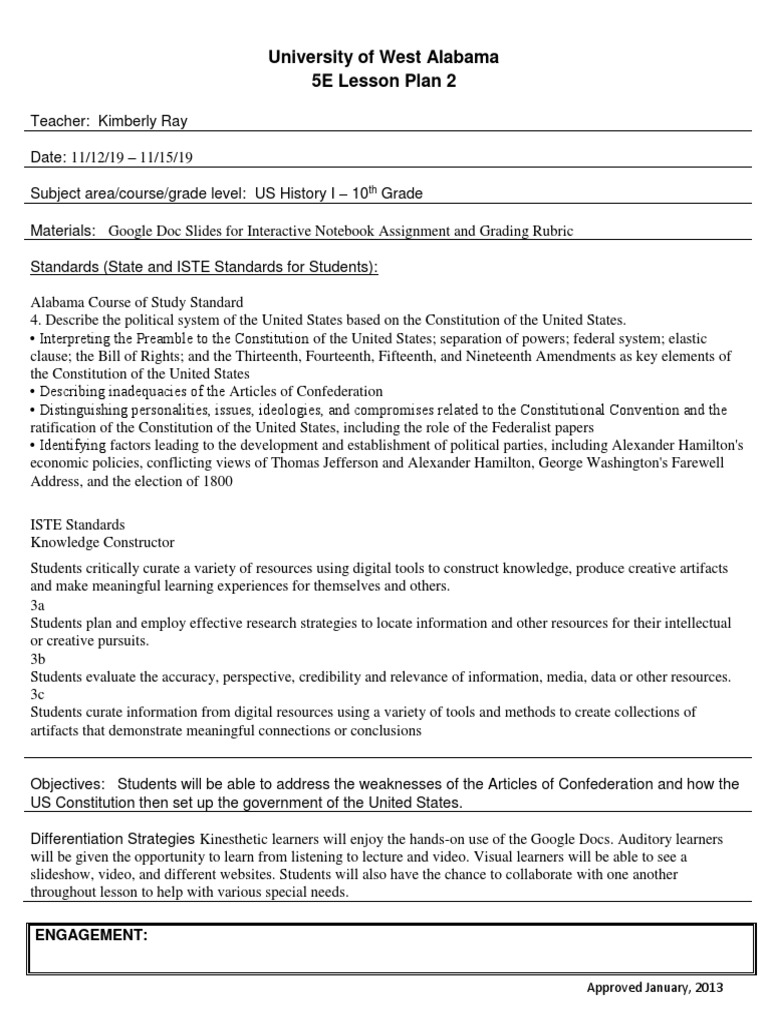 Ray 5e Lesson Plan 2 | PDF | United States Bill Of Rights | Rubric ...