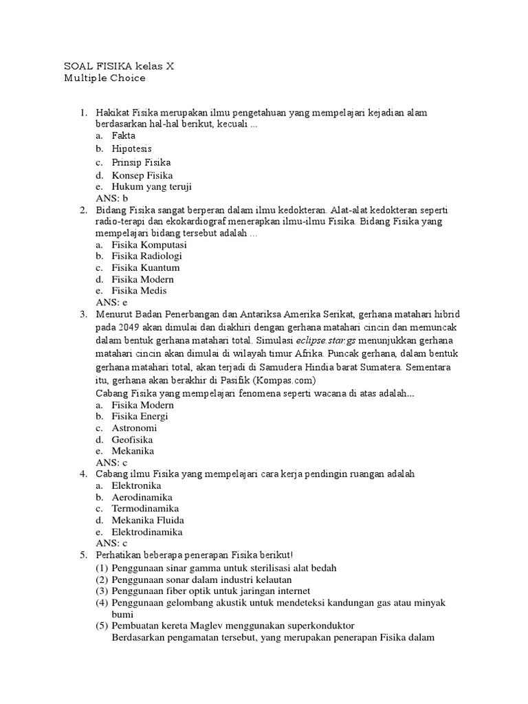 Soal FISIKA KELAS X IPA | PDF | Sains & Matematika | Teknologi & Rekayasa